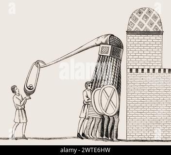 stone-throwing siege engine, 14th century Stock Photo - Alamy