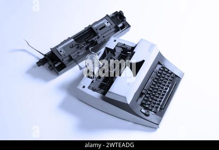 Broken metal typewriter, vintage object isolated, full frame Stock ...