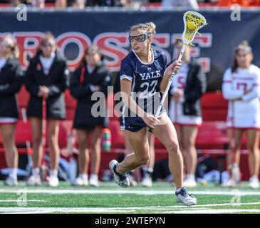 Piscataway, NJ, USA. 17th Mar, 2024. Yale midfielder Fallon Vaughn (7 ...