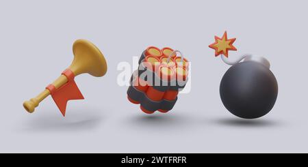Round dynamite bomb realistic set with images of vintage bombs with ...