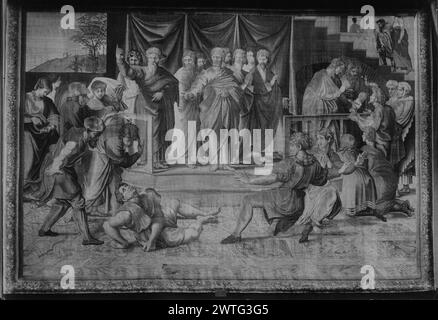 Ananias, rebuked by St. Peter, falls down and dies. Raphael (Italian ...