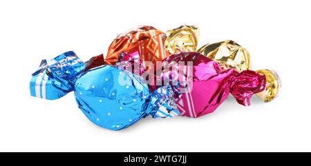 Candies in colorful wrappers isolated on white Stock Photo - Alamy