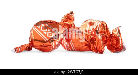 Candies in orange wrappers isolated on white Stock Photo - Alamy