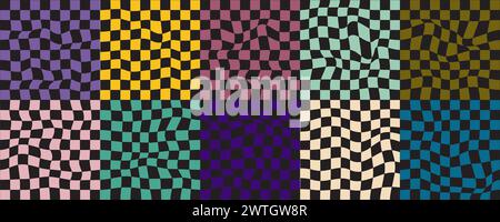 Set of distorted checkerboard background samples. Psychedelic patterns ...