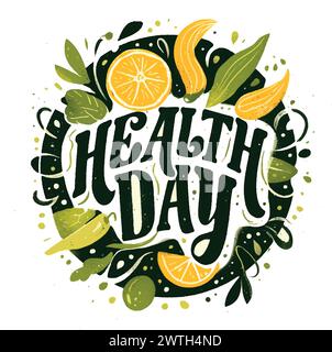 A colorful design of fruits and vegetables with the words Health Day ...