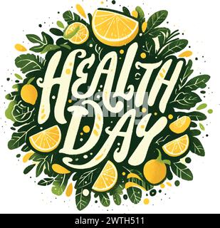 A colorful design of fruits and vegetables with the words Health Day ...