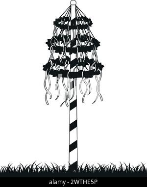 maypole with ribbons outline isolated vector illustration Stock Vector ...