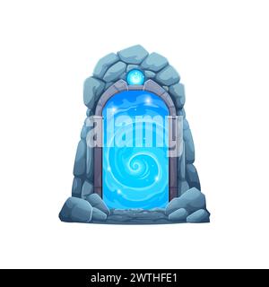 Magic cave with fantasy portal door cartoon vector. Alien teleport gate ...