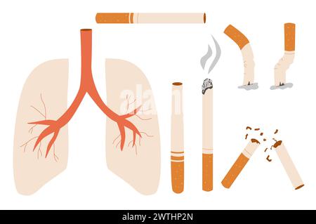 Cigarettes set elements isolated on white background. Stop smoking ...