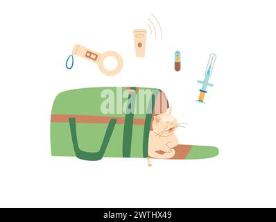 Microchip pets service. Scanner, chip and dog isolated on white ...