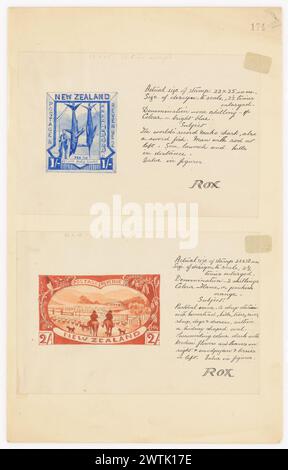 Unaccepted designs for 1935 pictorial stamps design drawings Stock ...