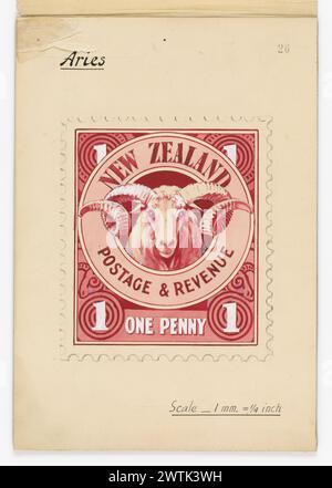 Unaccepted design for one penny 1935 pictorial stamp design drawings ...
