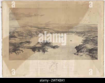 Birdseye view of Port Nicholson in New Zealand, 1839, by Thomas Allom ...