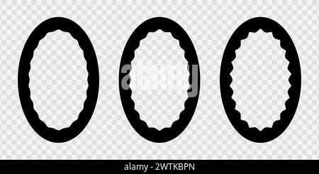 Set of oval frames with wavy borders. Elliptical shapes with curved ...