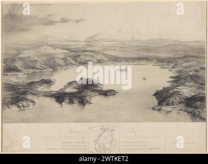 Birdseye view of Port Nicholson in New Zealand, 1839, by Thomas Allom ...
