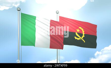 3D Flag of Italy and Angola on Blue Sky with Sun Shine Stock Photo - Alamy