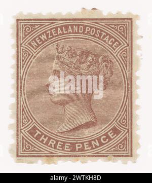 Issued three penny 'Queen Victoria Second Side-face' definitive stamp ...