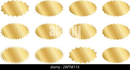 Set of silver and gold oval stickers with wavy borders. Metallic wiggly ...