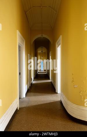 A long yellow hallway Stock Photo - Alamy