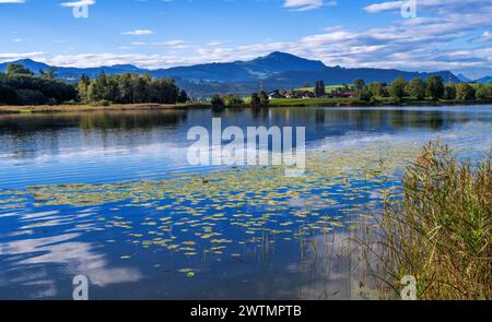 The idyllic lake Sulzberg in the alps of Allgäu (Bavaria, Germany Stock ...