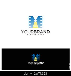 Elegant letter M with strip film and spot light for film production ...