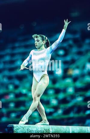 Kerri Strug (USA) competing in the women's artistic team all-around ...