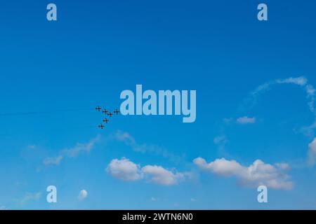 Planes flying in formation as part of an Aerobatic airshow Stock Photo ...