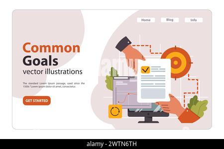 Common goals concept. Two hands coordinating over computer, marking a ...