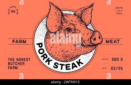 Pork, pig, hog, head, meat tag label Stock Vector Image & Art - Alamy