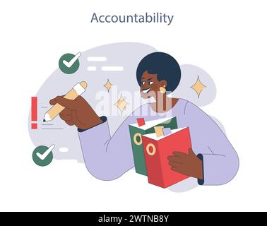 Accountability. Illustration of a committed individual with documents ...