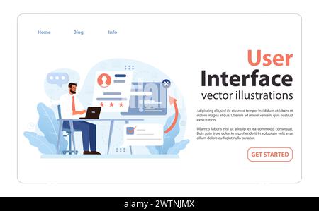 User Interface concept. Professional working on laptop navigating ...