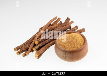 Organic dried licorice sticks with powder - Glycyrrhiza glabra Stock ...