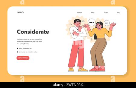 Colorful vector illustration depicting a considerate interaction ...