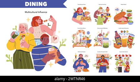 Multicultural Dining set. Joyous exploration of diverse culinary scenes ...