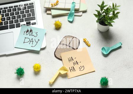 Carton mouse and sticky notes on white background. April Fools Day ...