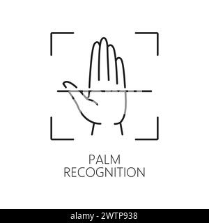 Palm scan line icon. Biometric hand scan. Palm print recognition. Security check verification ...