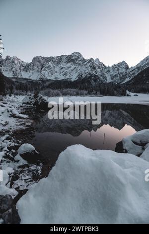 Frosty winter sunset at the lakes of Fusine, Friuli Venezia Giulia ...