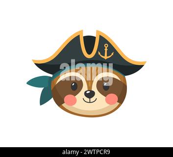 Cartoon cute sloth animal pirate character on the chest. Isolated ...