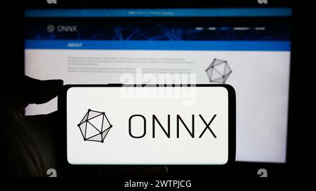 Mobile phone with logo of AI ecosystem Open Neural Network Exchange ...