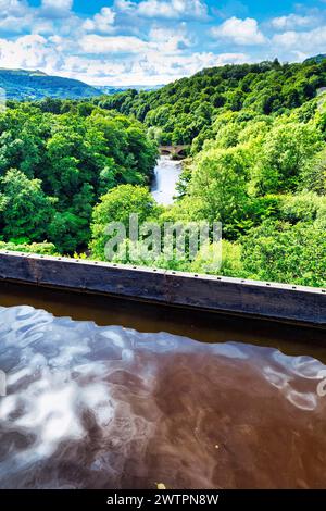 Pontcysyllte Aqueduct, navigable trough bridge, Llangollen Canal, River ...