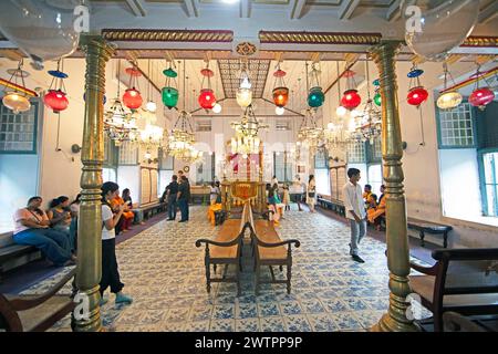 Indian visitors in the interior of the Paradesi Synagogue, Matancherry ...