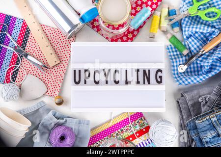 DIY upcycling ideas and materials background. Sustainable hobby with ...