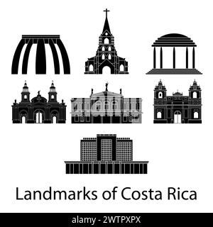 Costa rica famous landmarks by silhouette style,vector illustration ...