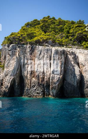 Vertical Scene of Rocky Cliff with Ionian Sea in Greece. Sea Level View ...