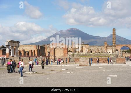 Pompeii Forum square, centre of life in ancient Pompeii, with Vesuvius ...