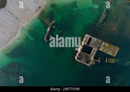 Underwater view of Rummu quarry in Estonia with clear turquoise water ...
