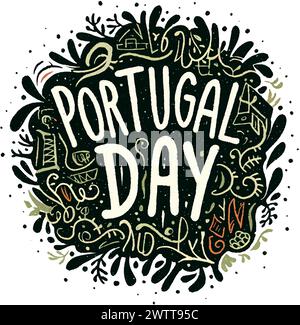 Portugal Round Poster. Typography style image of Country. Regions word ...
