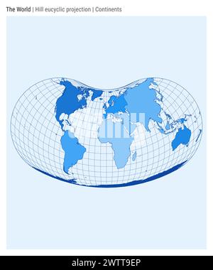 Map of the World. Hill eucyclic projection. Globe with latitude and ...