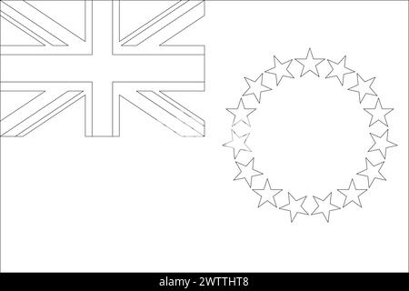Cook Islands flag - thin black vector outline wireframe isolated on ...