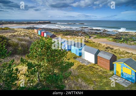 Hopeman Moray Coast Scotland a row of colourful beach huts or chalets ...